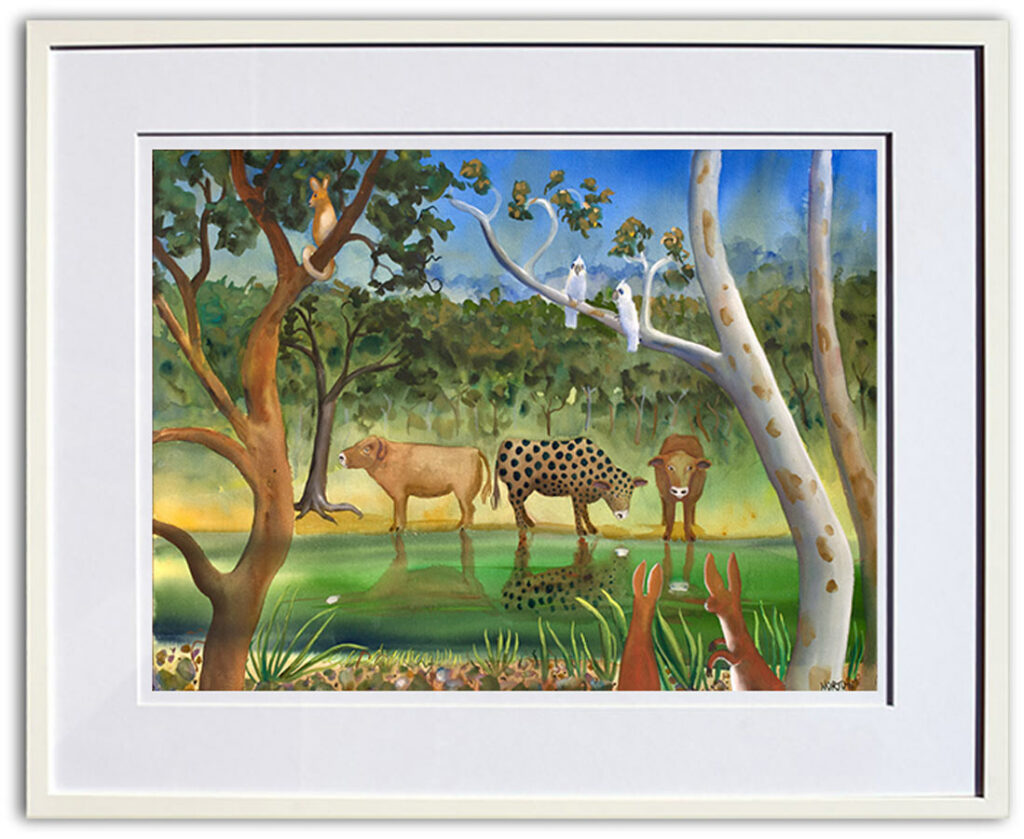 Helen Norton – Three Cows At Waterhole - JahRoc Galleries
